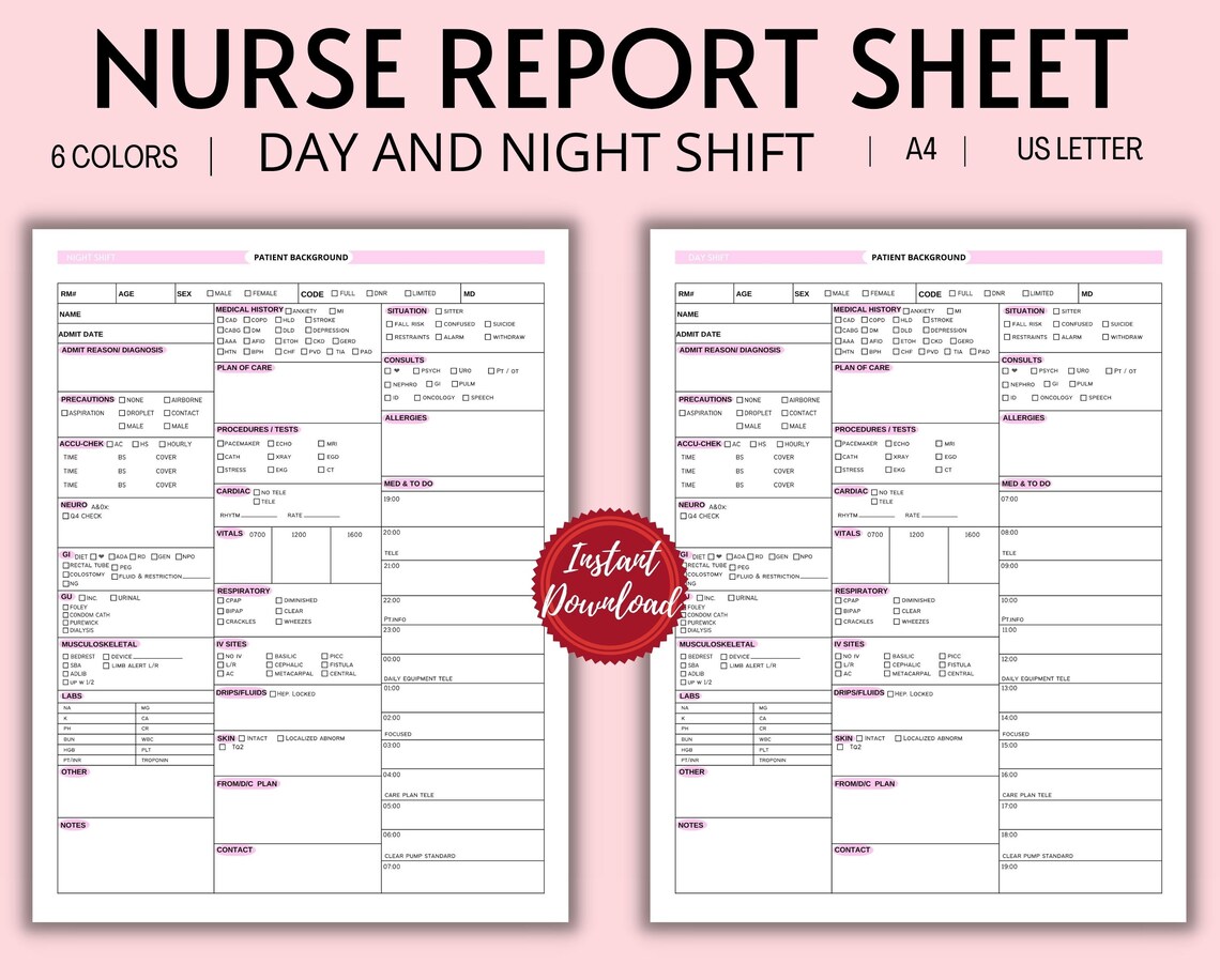 Nurse Report Sheet Printable Nursing Brain Icu Nurse - Etsy