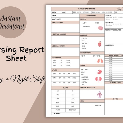 ICU Nurse Report Sheet Night Shift - Etsy