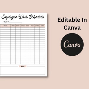 Employee Work Schedule, Printable Employee Time Sheet, Employee ...