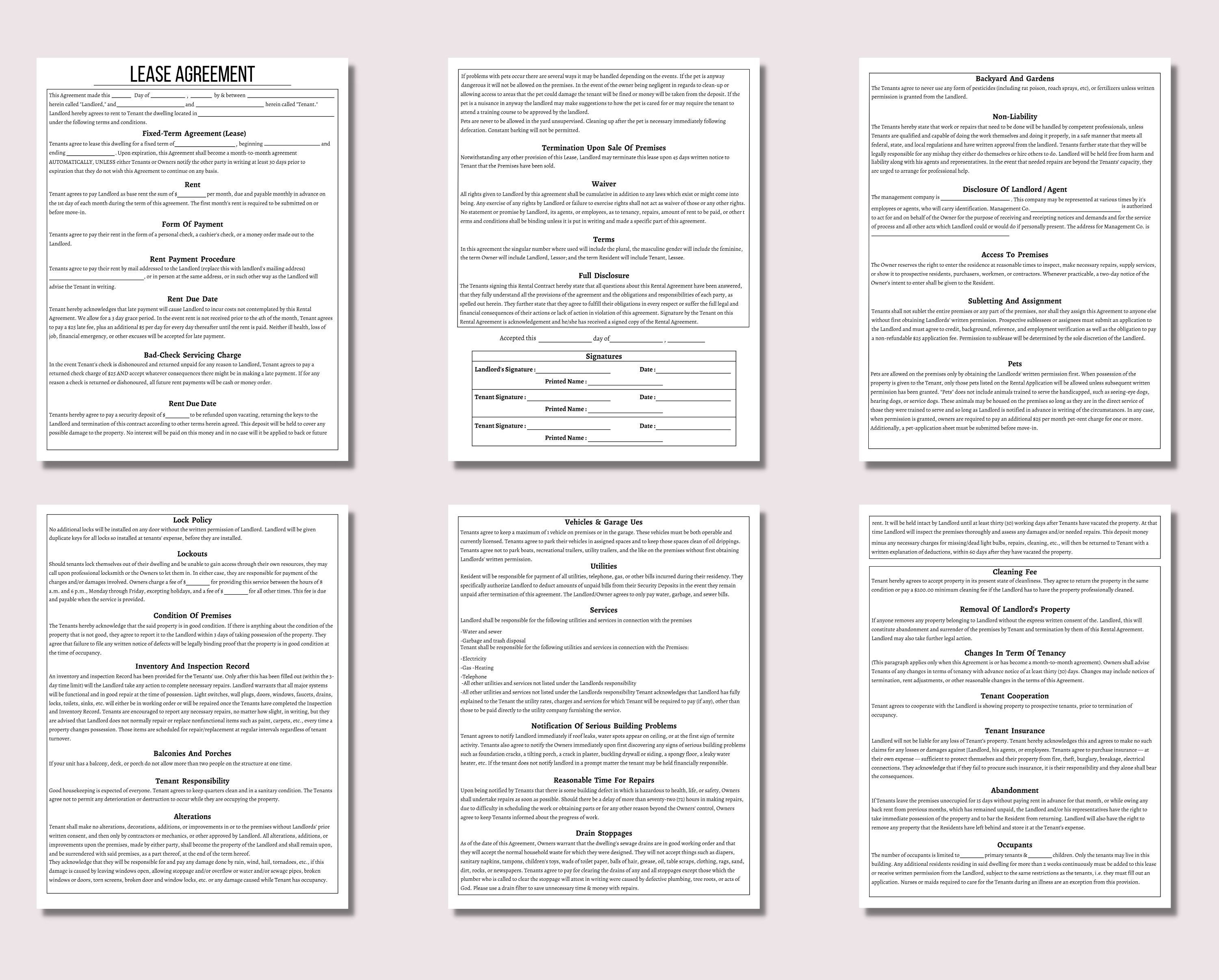 Residential Lease Agreement Rental Agreement Template - Etsy