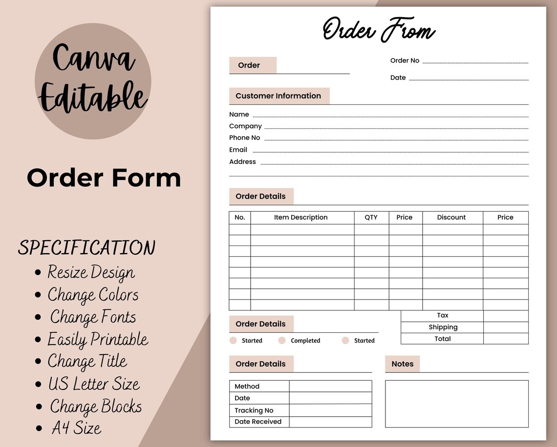 Order Form | Editable Crafters Order Form Template | Printable Etsy ...