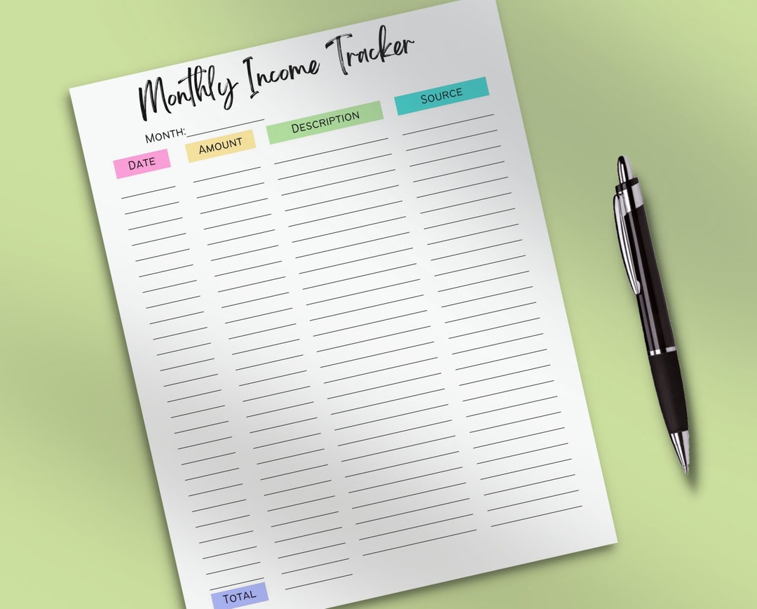 Monthly Income Tracker Printable, Income Log, Monthly Income Tracker ...