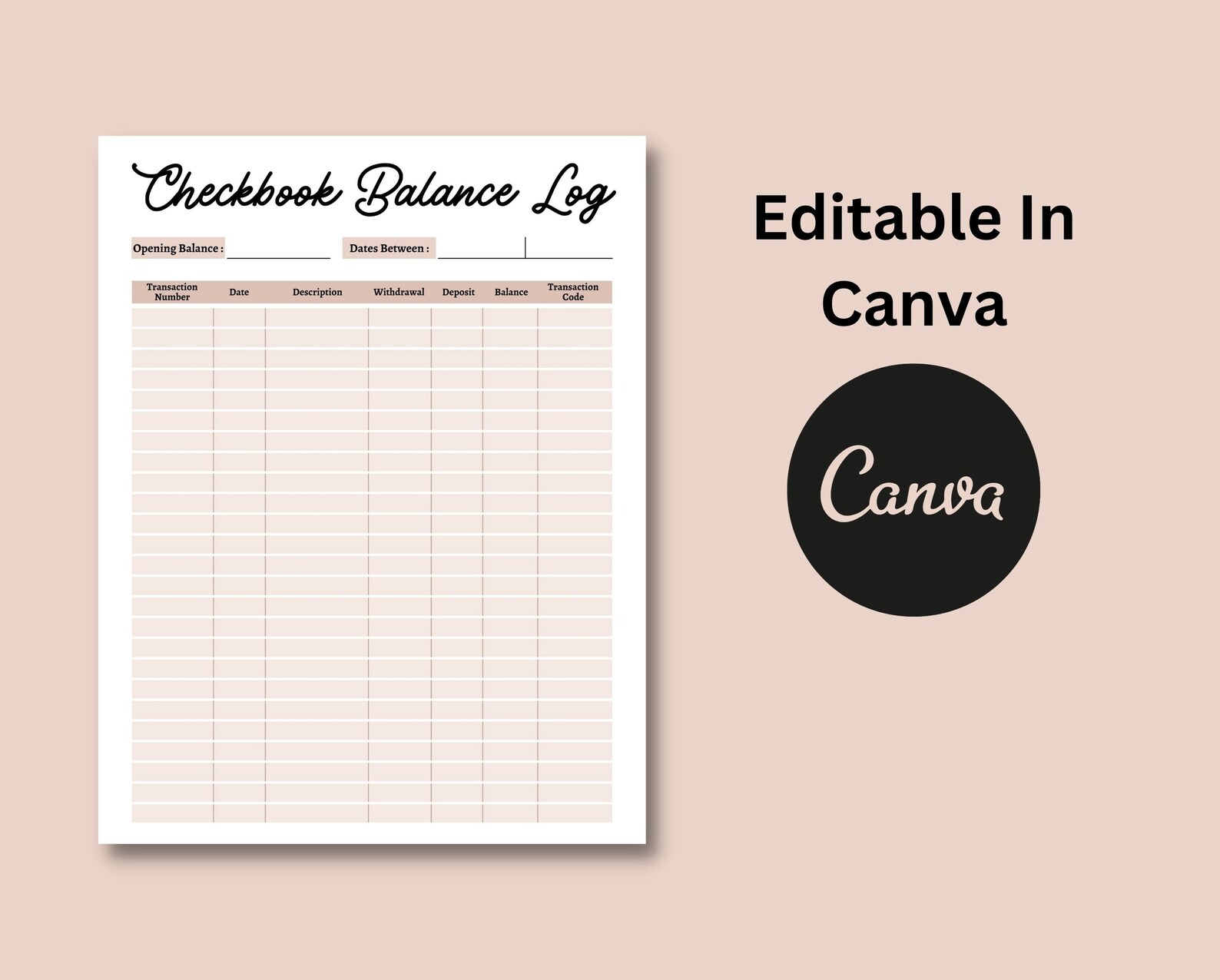 Checkbook Balance Log Printable Income and Expense Canva - Etsy