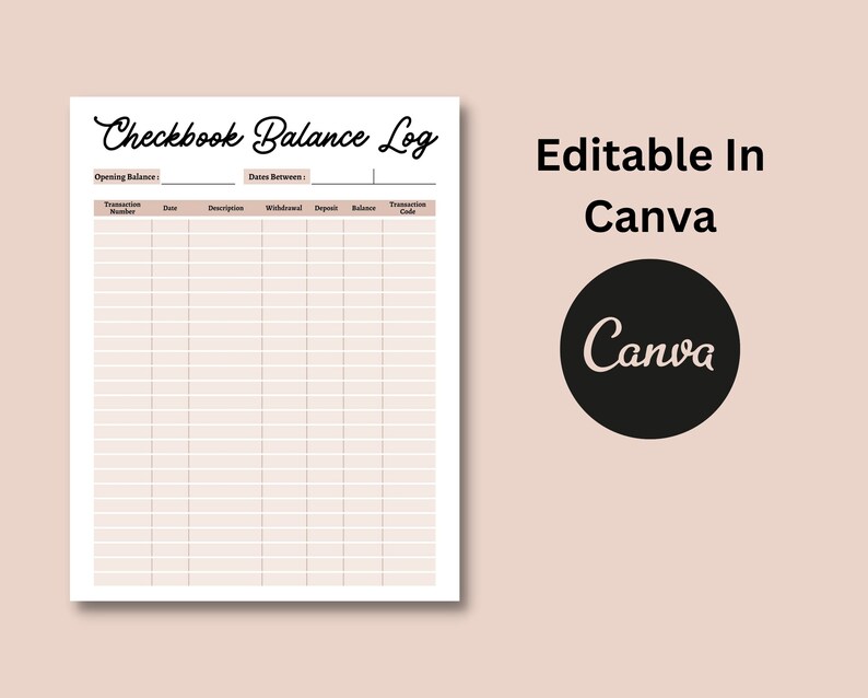Checkbook Balance Log Printable Income and Expense Canva - Etsy