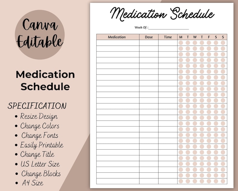 Medication Schedule Printable Medicine Intake Tracker - Etsy