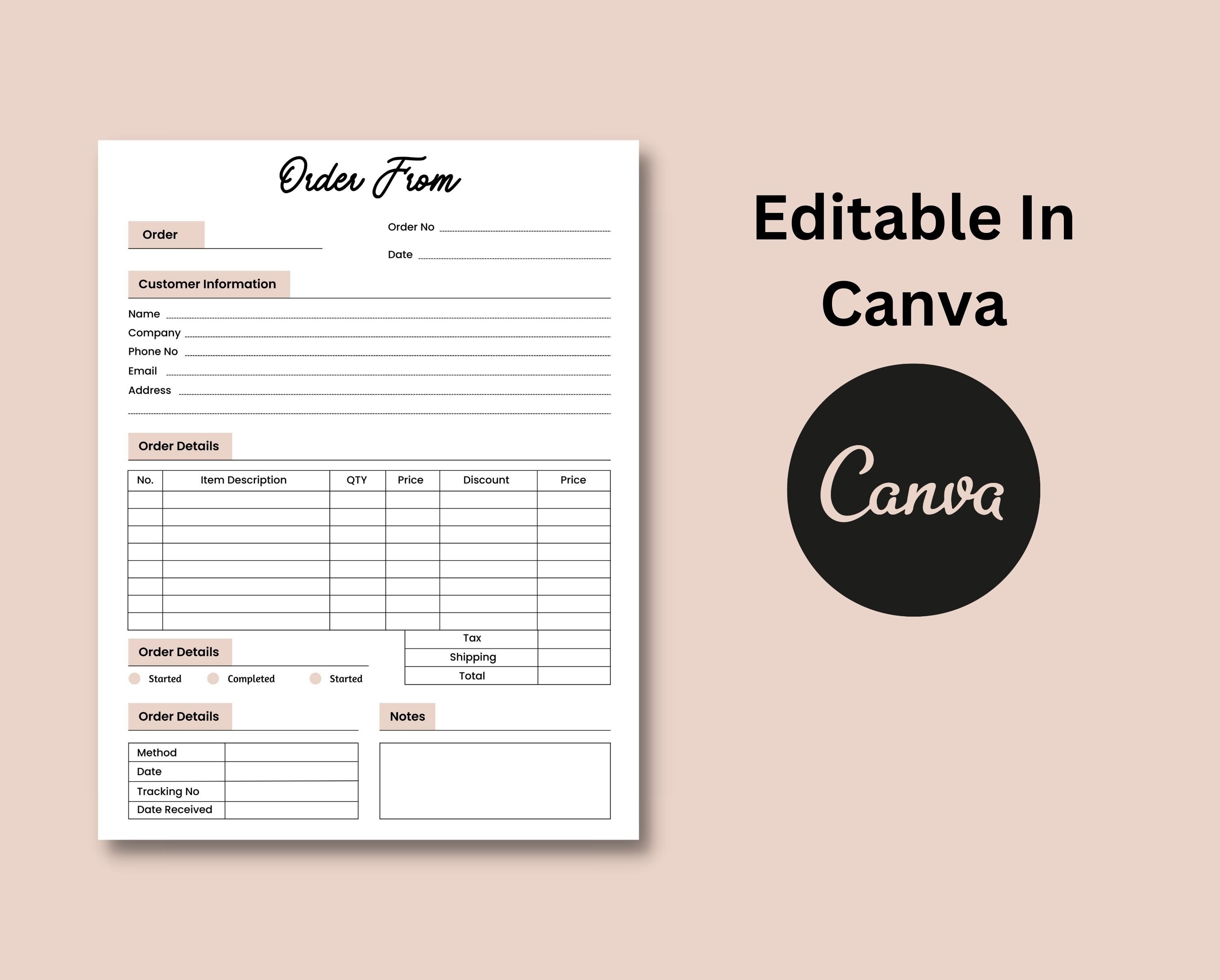 Order Form | Editable Crafters Order Form Template | Printable Etsy ...