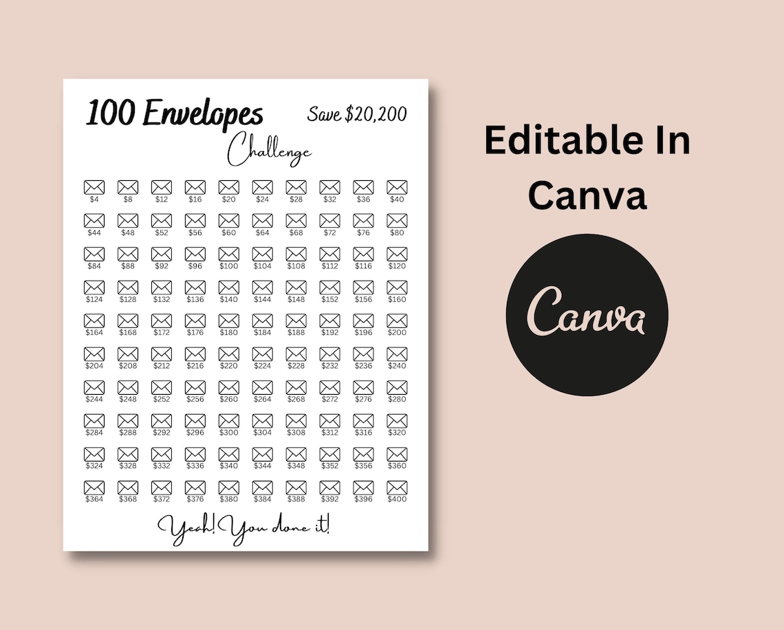 20K Saving Challenge L 100 Envelope Challenge Printable 100 - Etsy