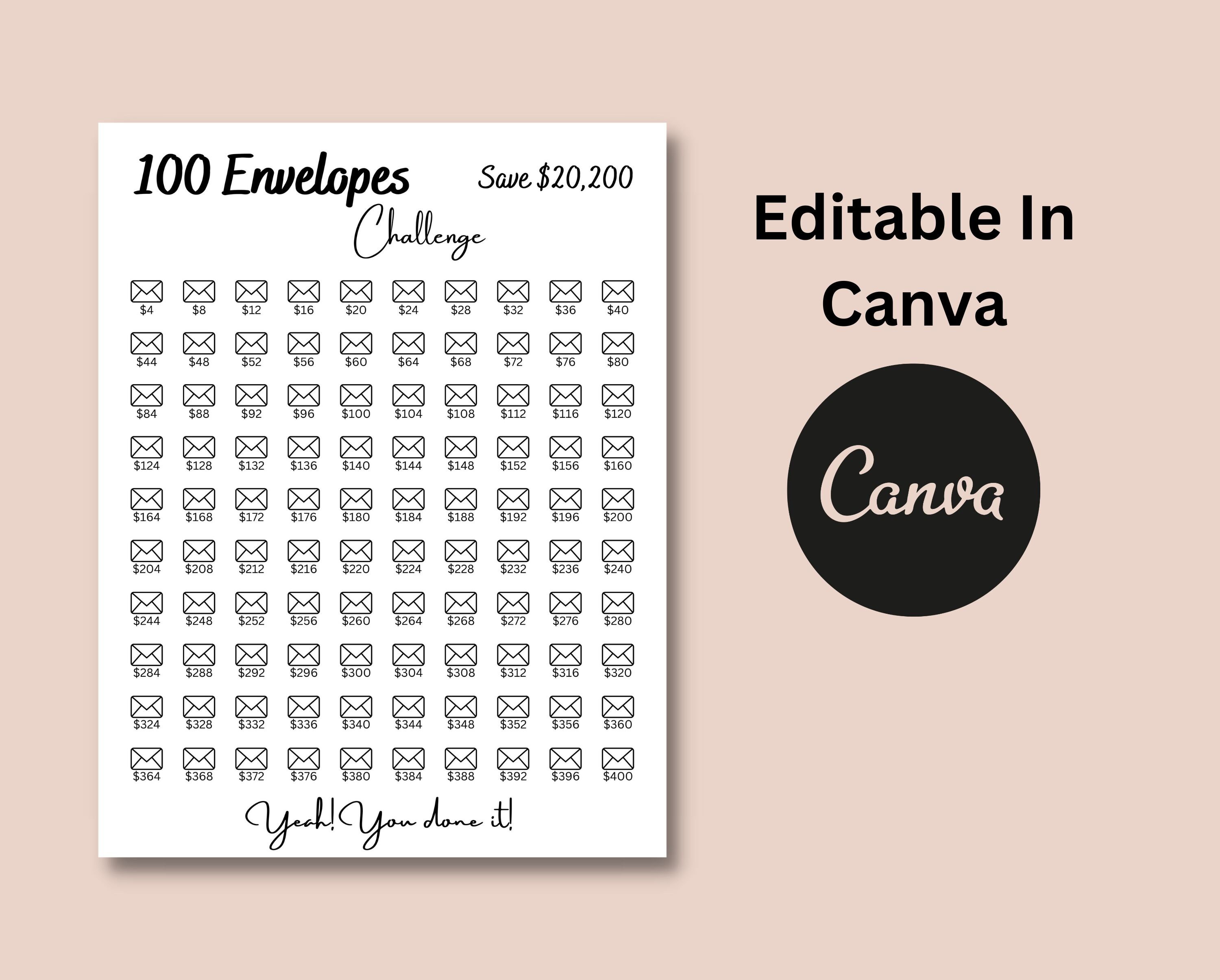 20K Saving Challenge L 100 Envelope Challenge, Printable 100 Day Money ...