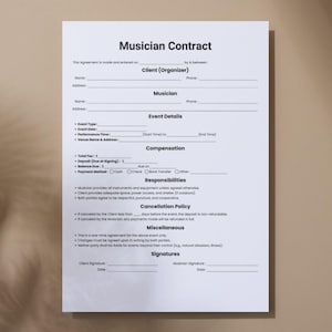 Simple Musician Contract, One Page Musician Collaboration Template ...