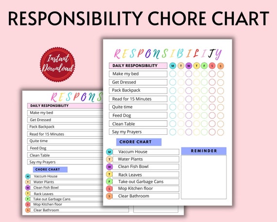 Printable Responsibility Chore Chart for Kids Fully Editable - Etsy