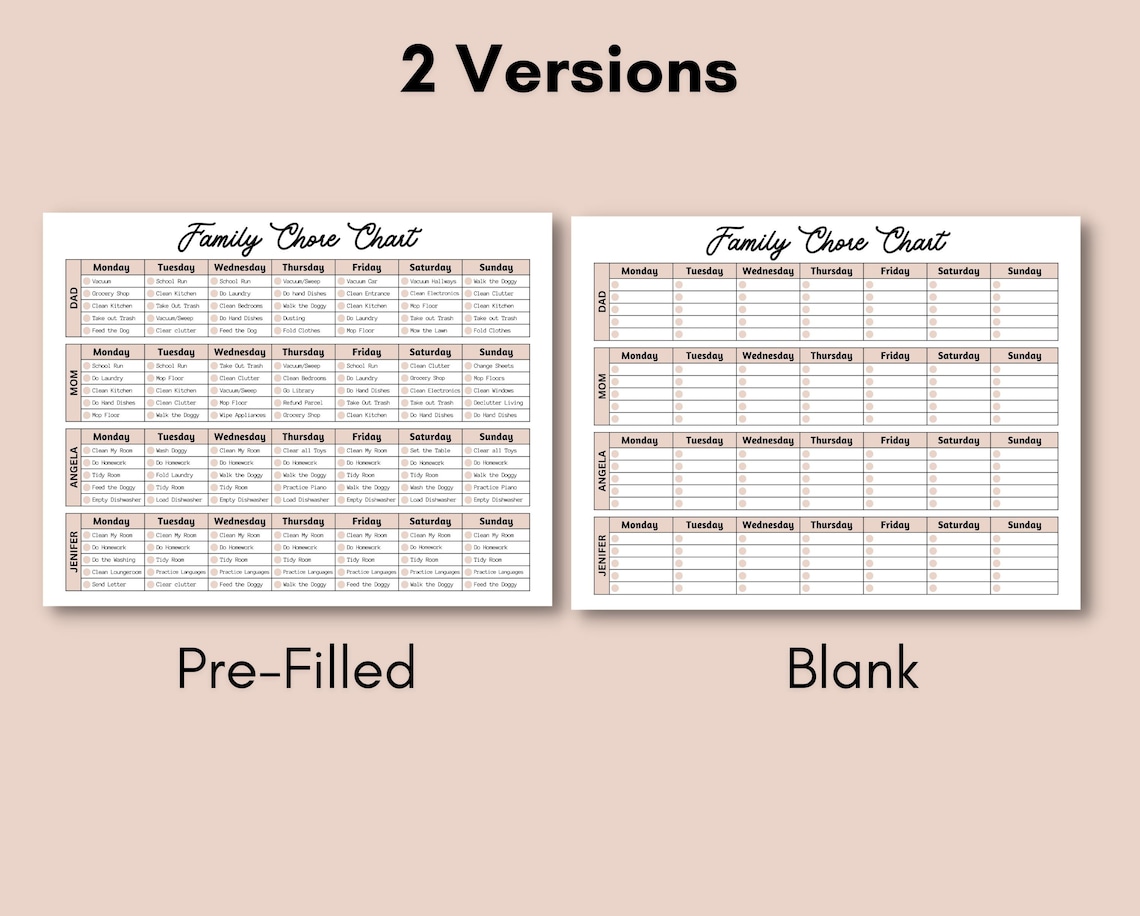 Family Chore Chart Editable Family Planner Printable Weekly - Etsy