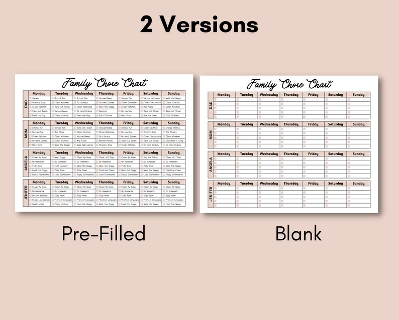 Family Chore Chart Editable Family Planner Printable Weekly - Etsy