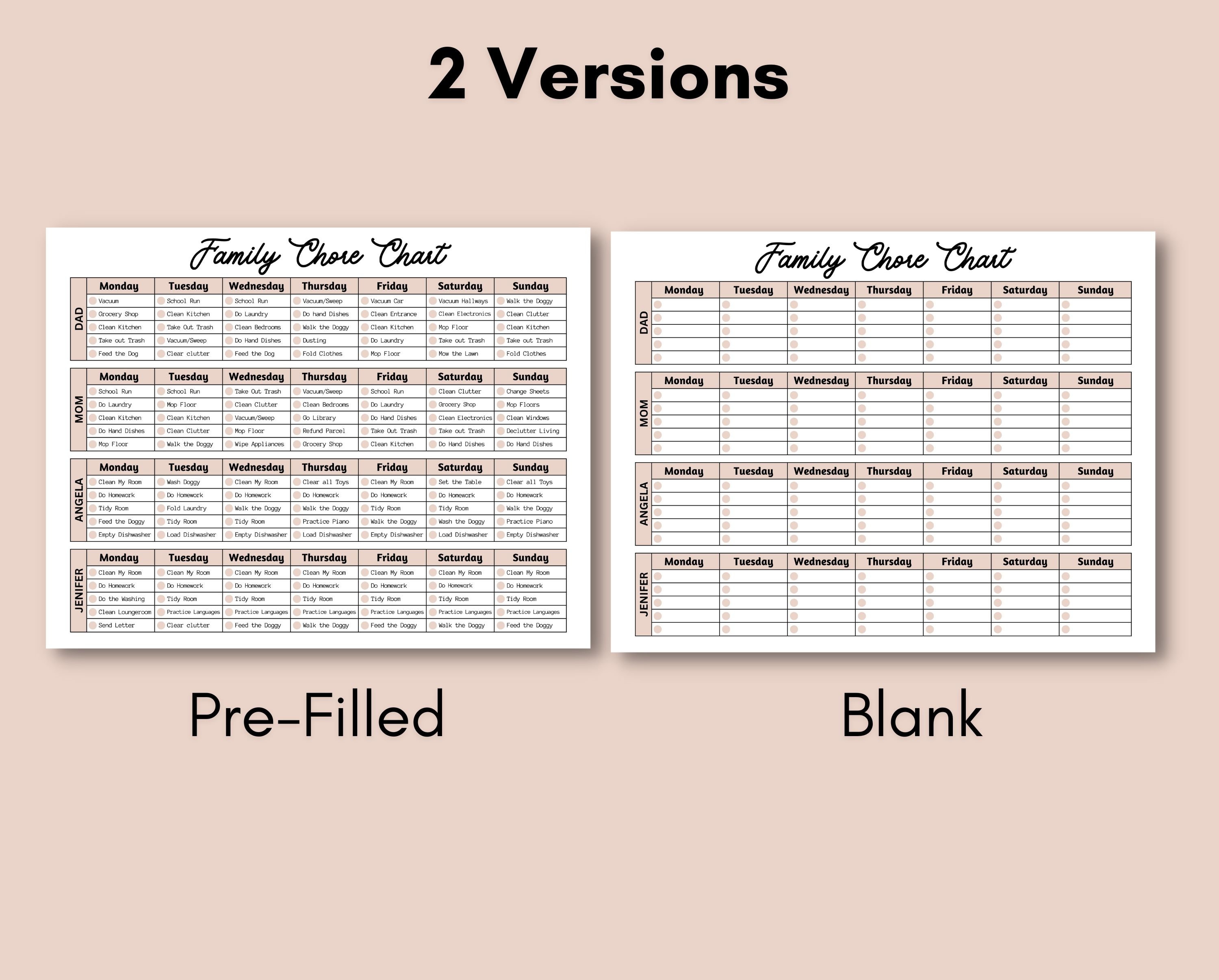 Family Chore Chart, Editable Family Planner Printable, Weekly Family ...