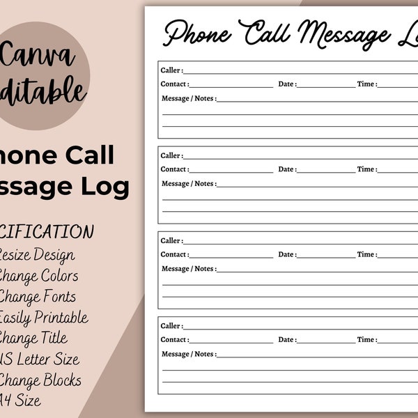 Call Log Template - Etsy