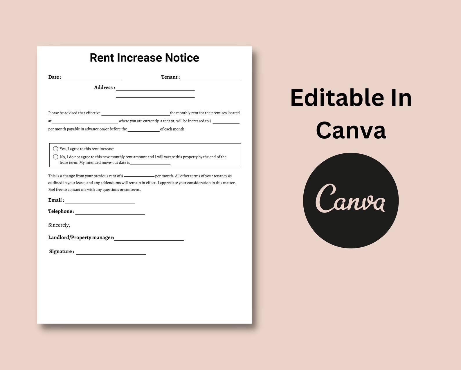 Rent Increase Notice, Printable Word Form, Landlord to Tenant Rent ...