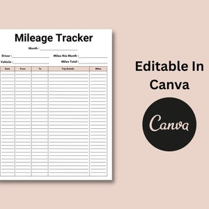 Mileage Tracker, Printable Work Trip Miles Driving Tracker, Editable ...