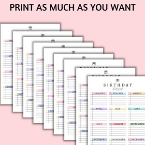 Printable Birthday Tracker, Editable Birthday Planner, Birthday Insert ...