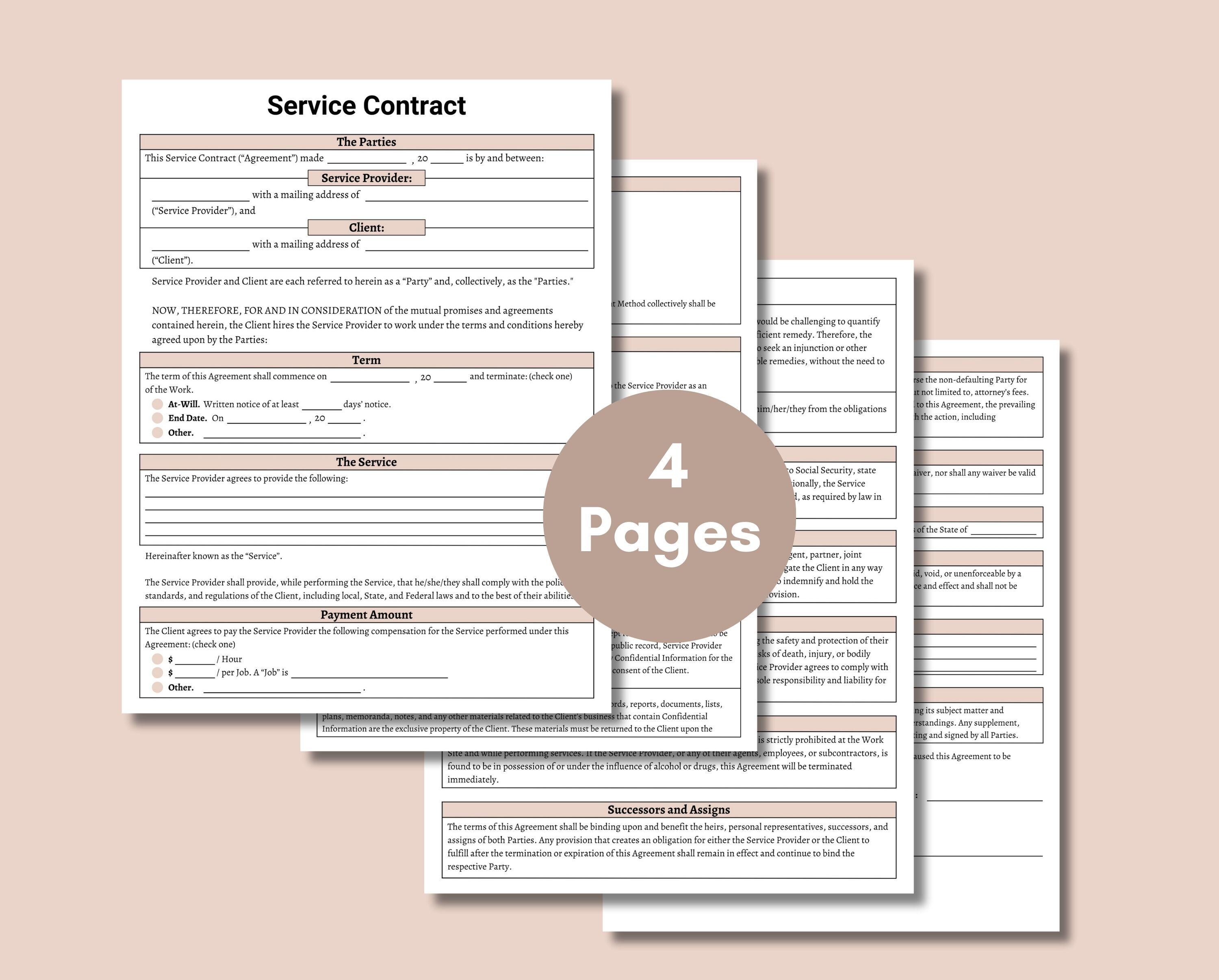 Service Contract Template, Printable Services Contract Agreement ...