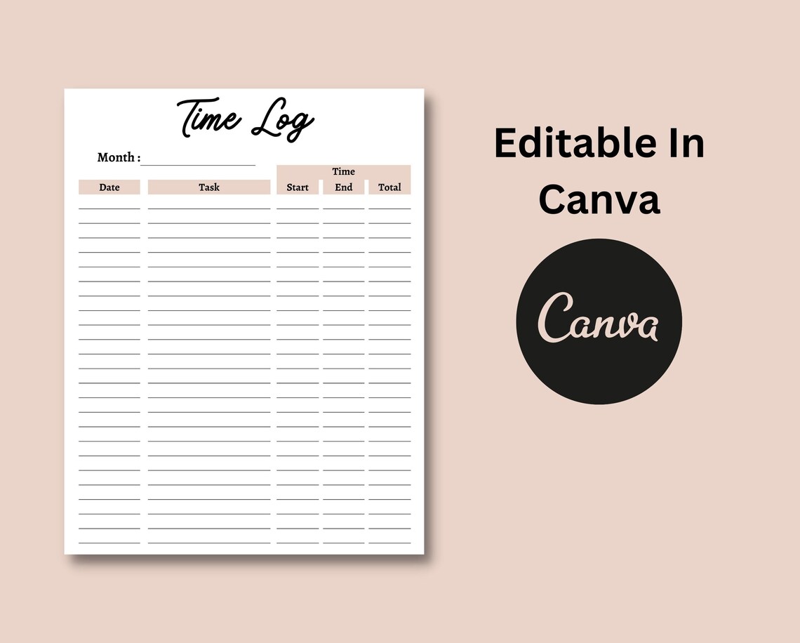 Printable Time Log Timesheet Simple Time Log Easy - Etsy