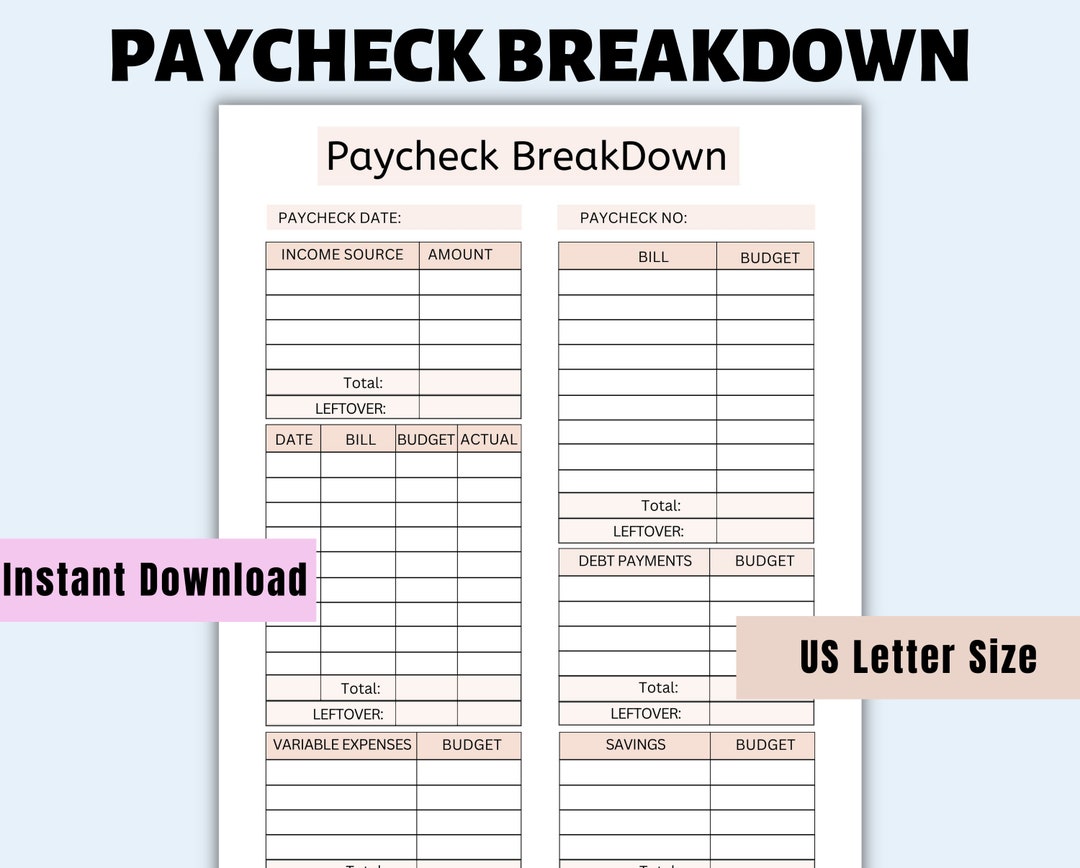 Digital Paycheck Budget Breakdown Template - Etsy Digital Paycheck Budget Breakdown Template - Etsy