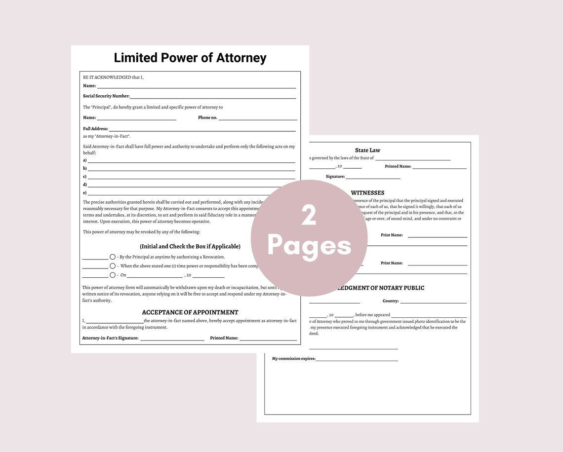 Limited Power of Attorney File, Printable Finance Property Sale ...