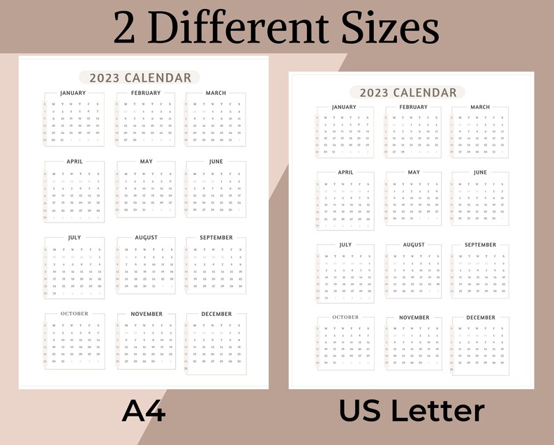 2023 Year Calendar Printable, Yearly Wall Calendar, Desk Calendar ...