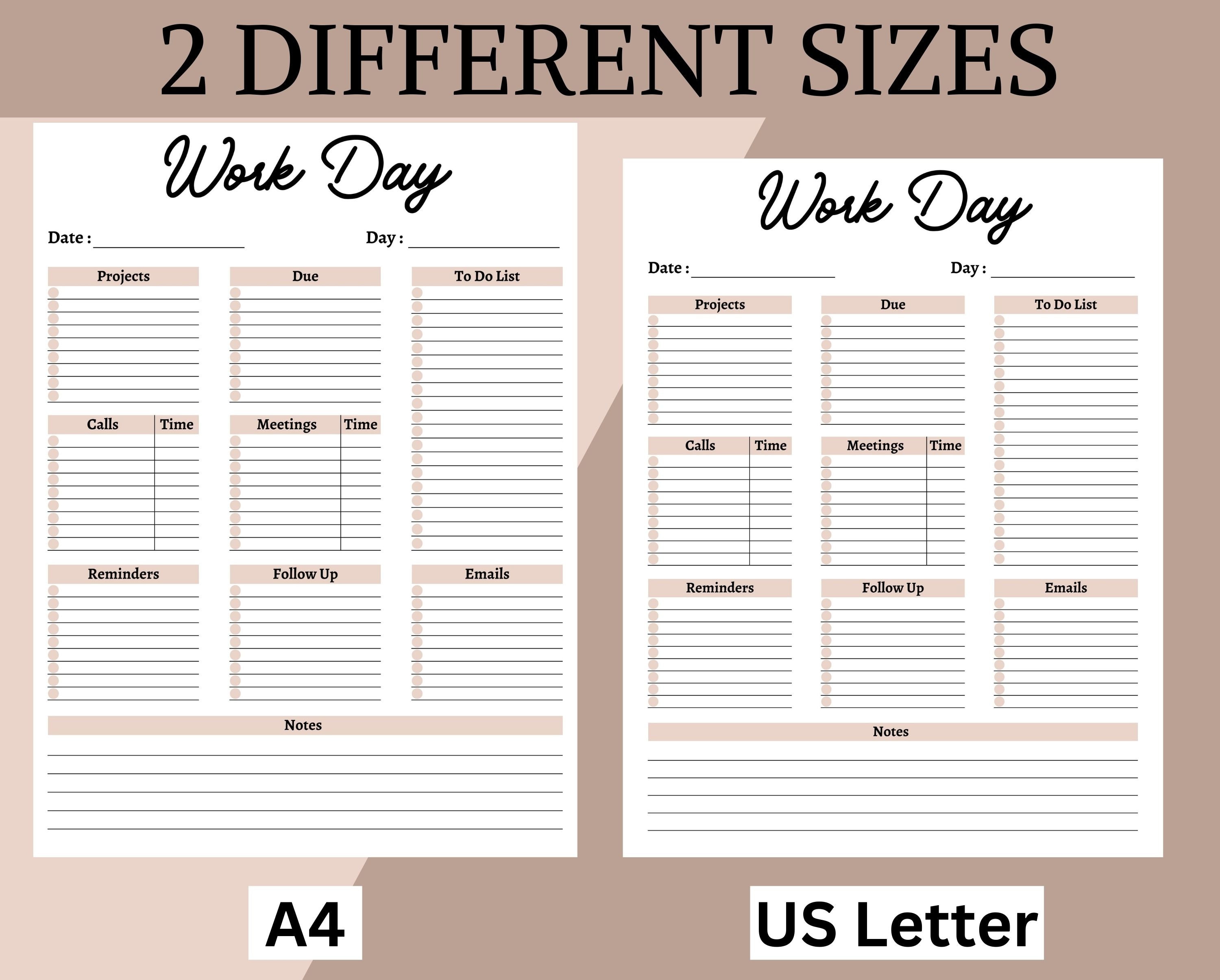 Work Day Planner Printable and Editable Work Day Organiser - Etsy