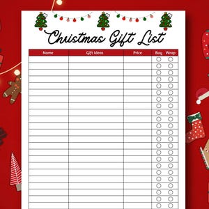Christmas Gift List | Editable, Fillable | Printable Christmas Planner ...