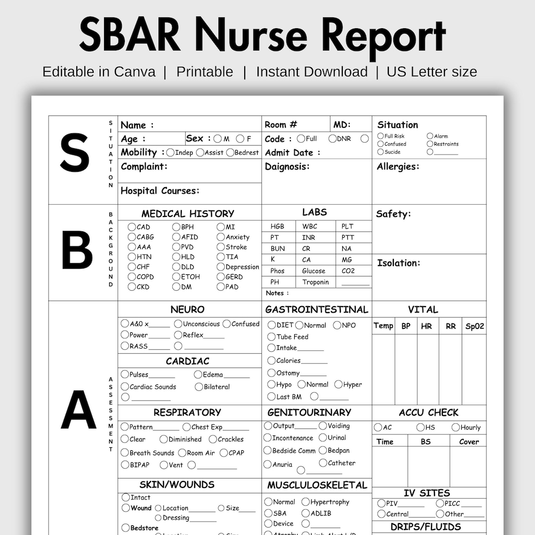 SBAR Nurse Report Sheet, Editable Student Sheet Report, SBAR Brain ...
