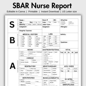 SBAR Nurse Report Sheet, Editable Student Sheet Report, SBAR Brain ...