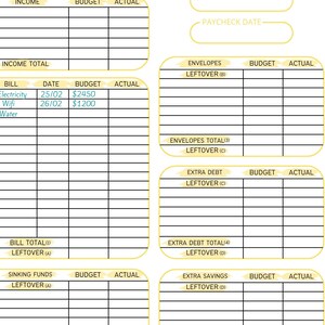 Printable Yellow Paycheck Budget Tracker, Budget Template, Budget ...