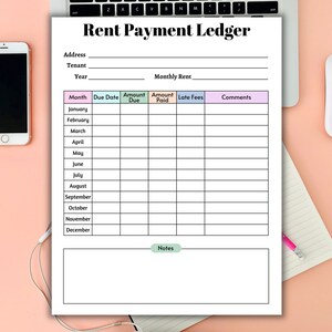 Editable Rent Payment Ledger | Yearly Rent Tracker | Colorful Rent ...