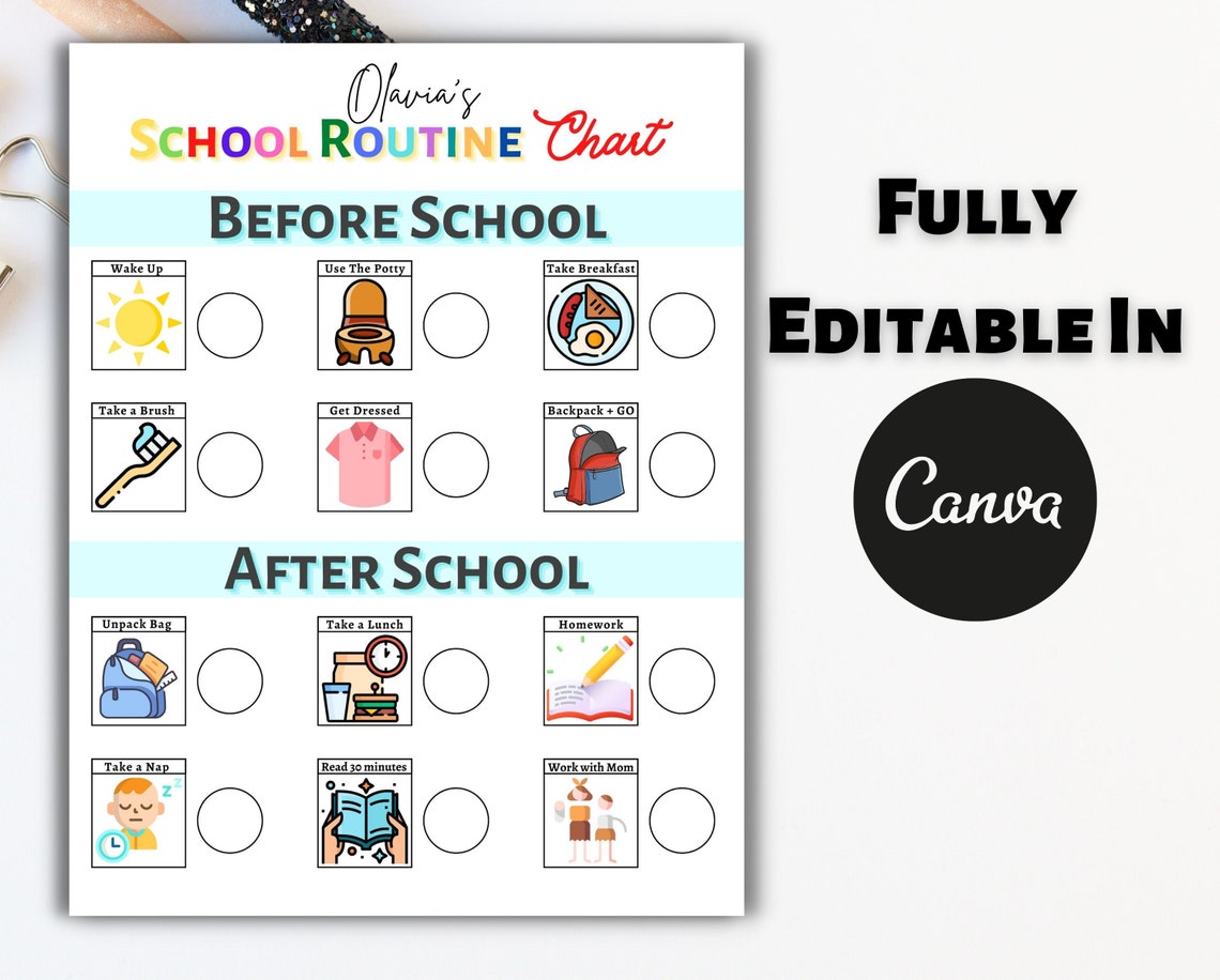Kids Daily Routine School Checklist Schedule Printable - Etsy