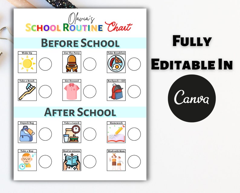 Kids Daily Routine School Checklist Schedule Printable, Editable Chore ...