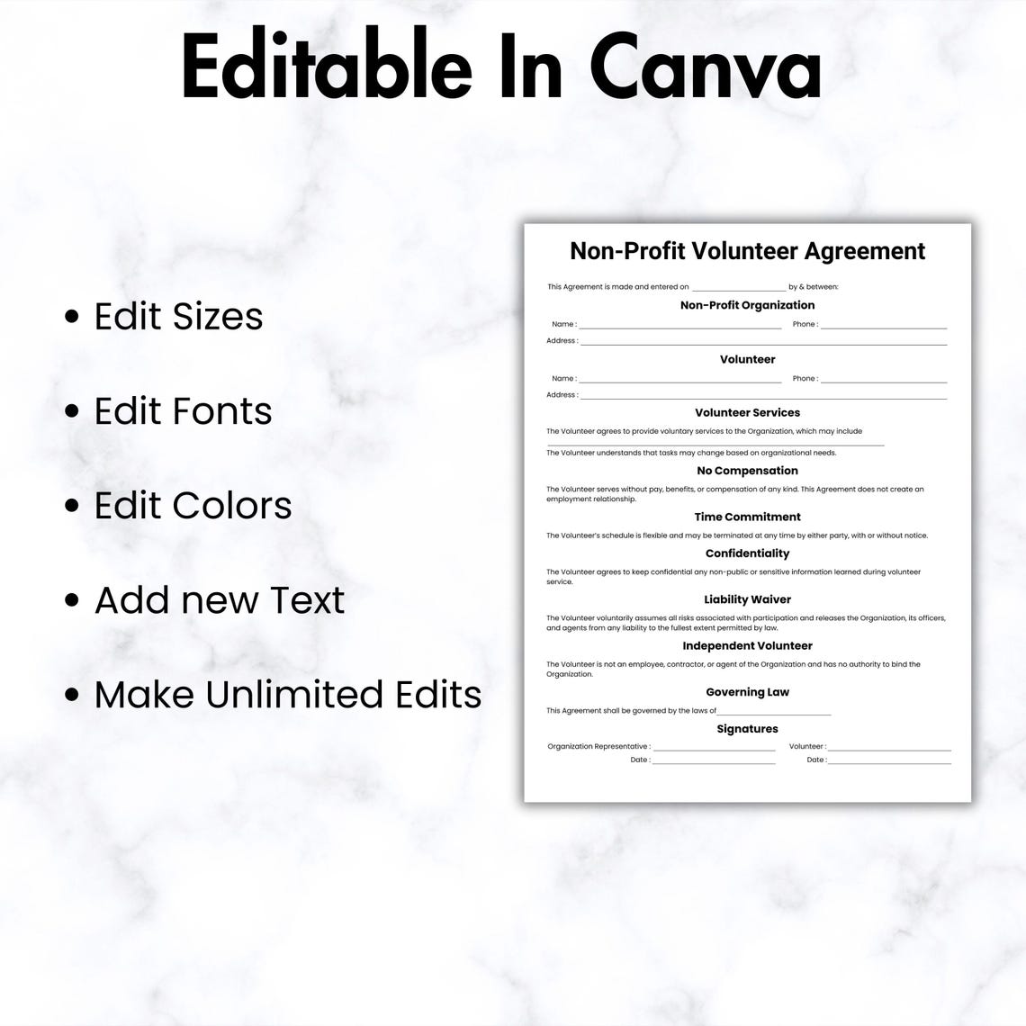 Simple Non-profit Volunteer Agreement, One Page Non-profit ...