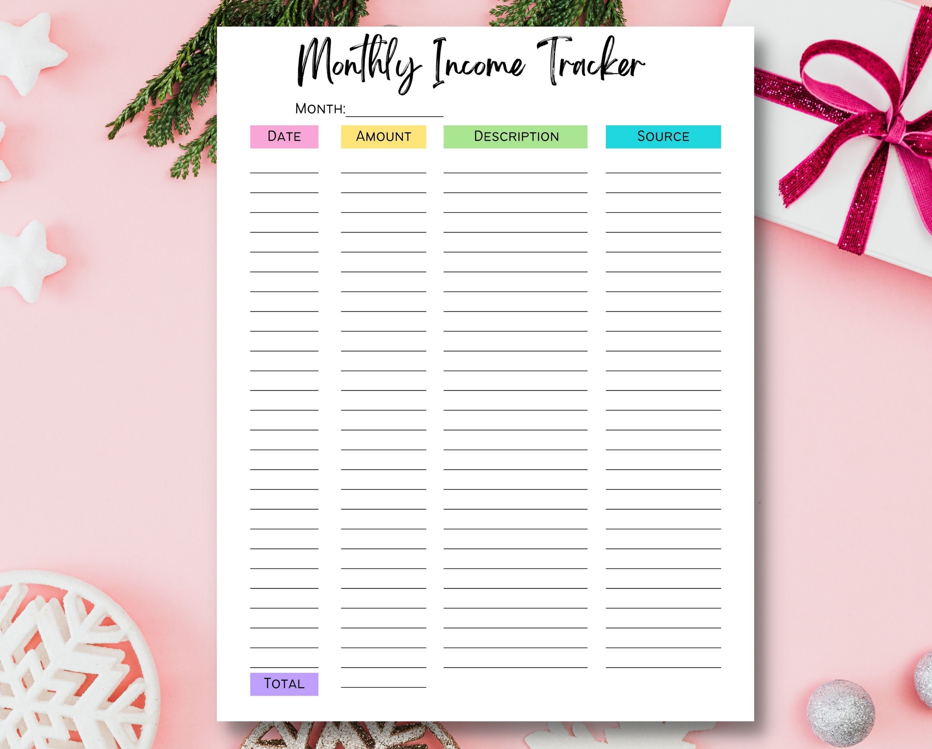 Monthly Income Tracker Printable Income Log Monthly Income - Etsy