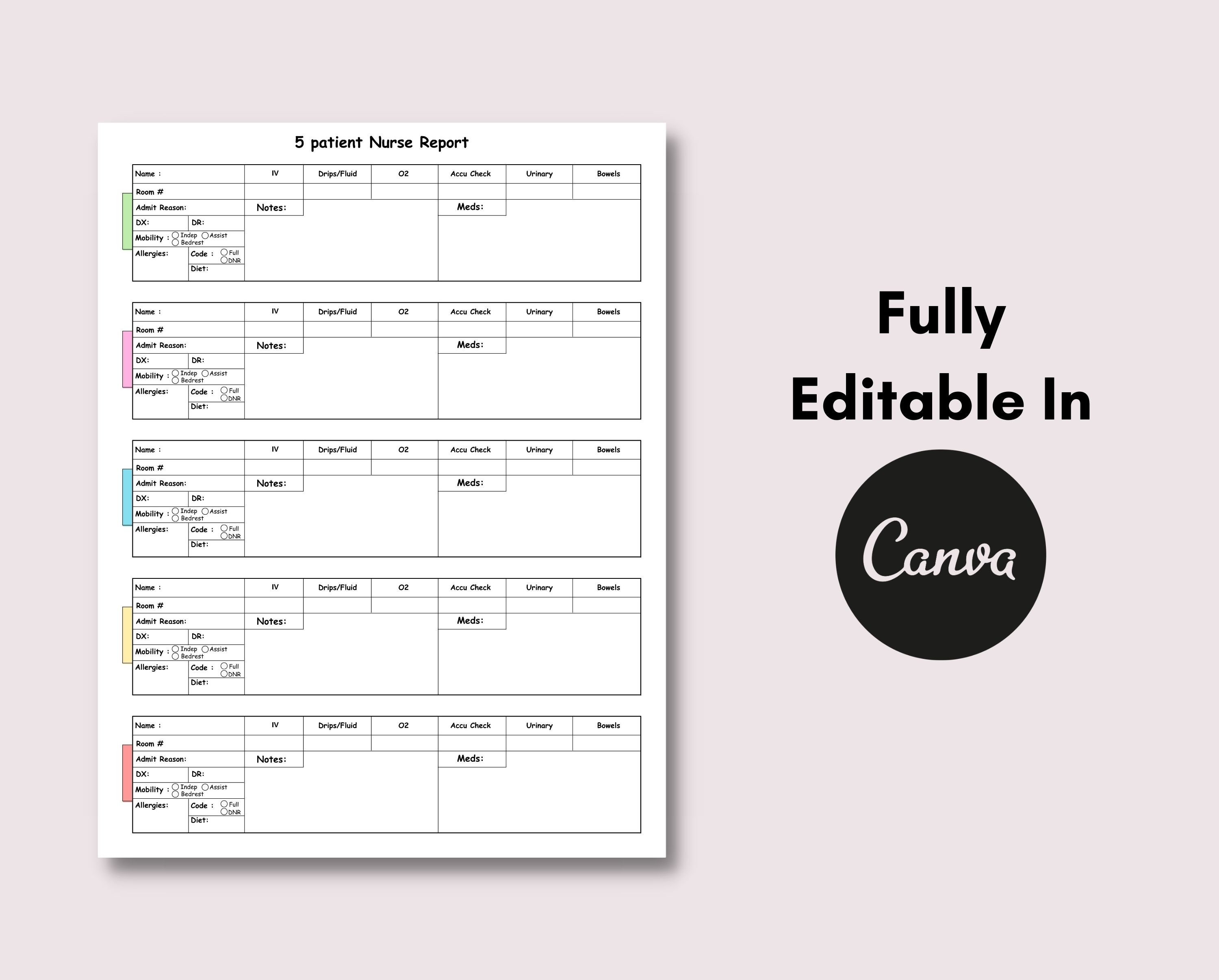 5 Patient Report Sheet Patient Report Sheet Printable,nursing Med Surg ...
