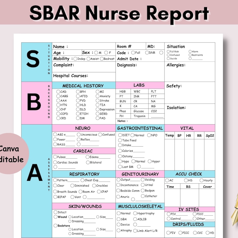 Sbar Nurse Report Sheet - Etsy
