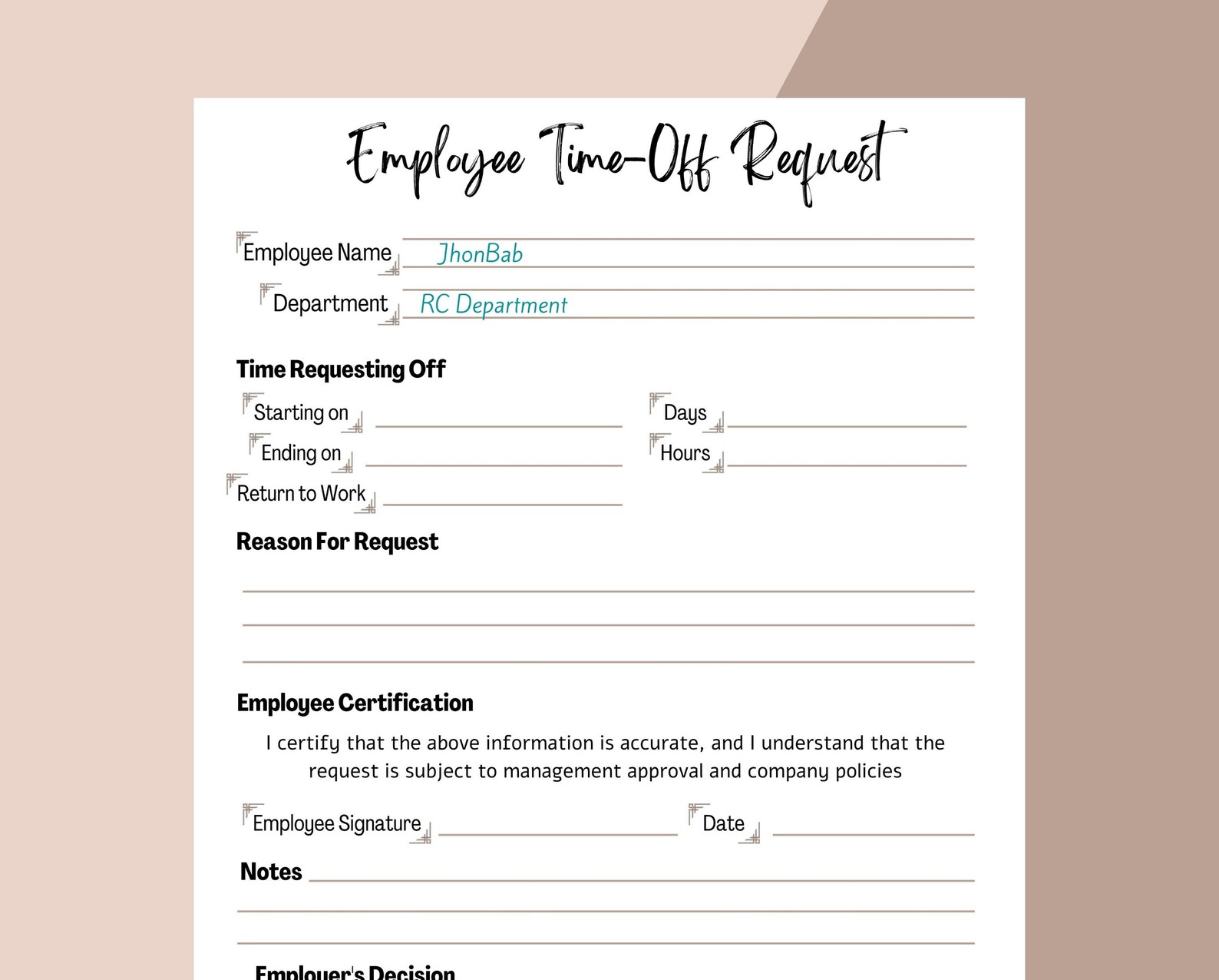 Editable Employee Time off Request Template Printable - Etsy