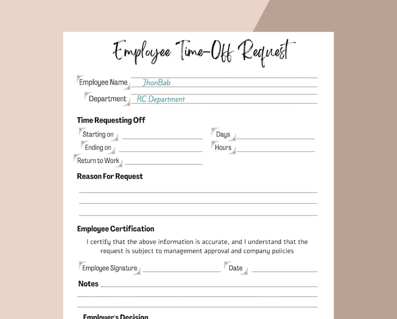 Editable Employee Time off Request Template Printable - Etsy