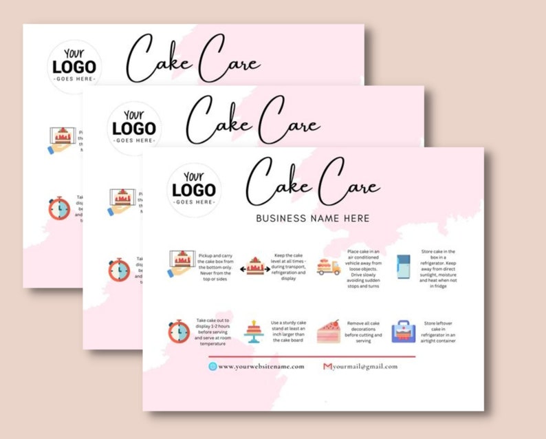 Printable Cake Care Card Template Canva Editable Wedding Cake - Etsy