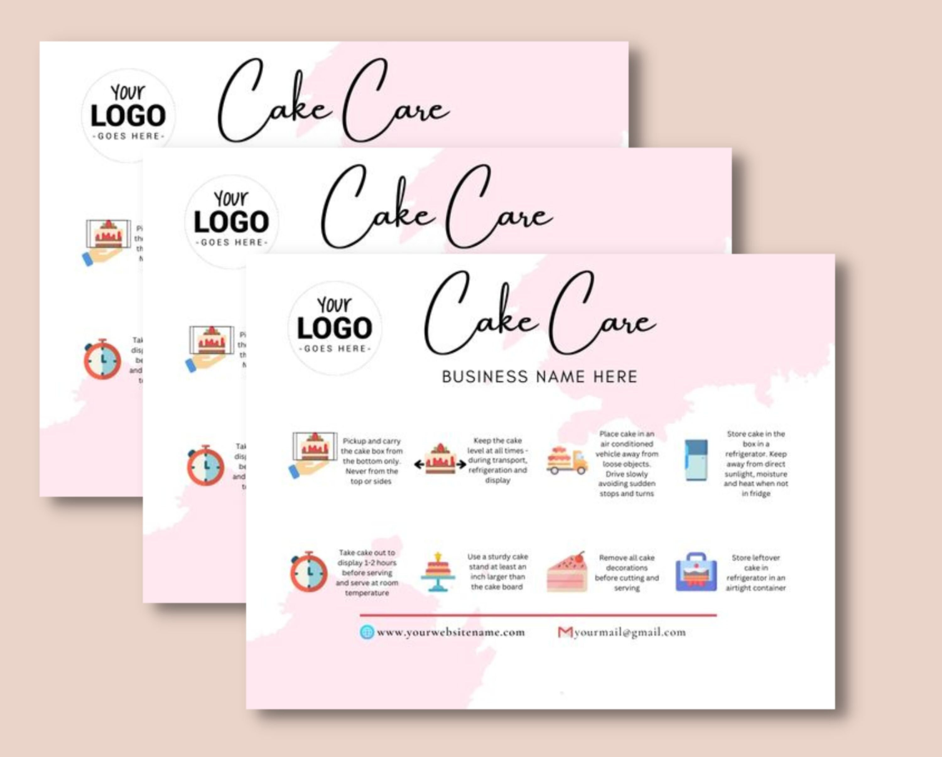 Printable Cake Care Card Template Canva Editable Wedding Cake - Etsy UK
