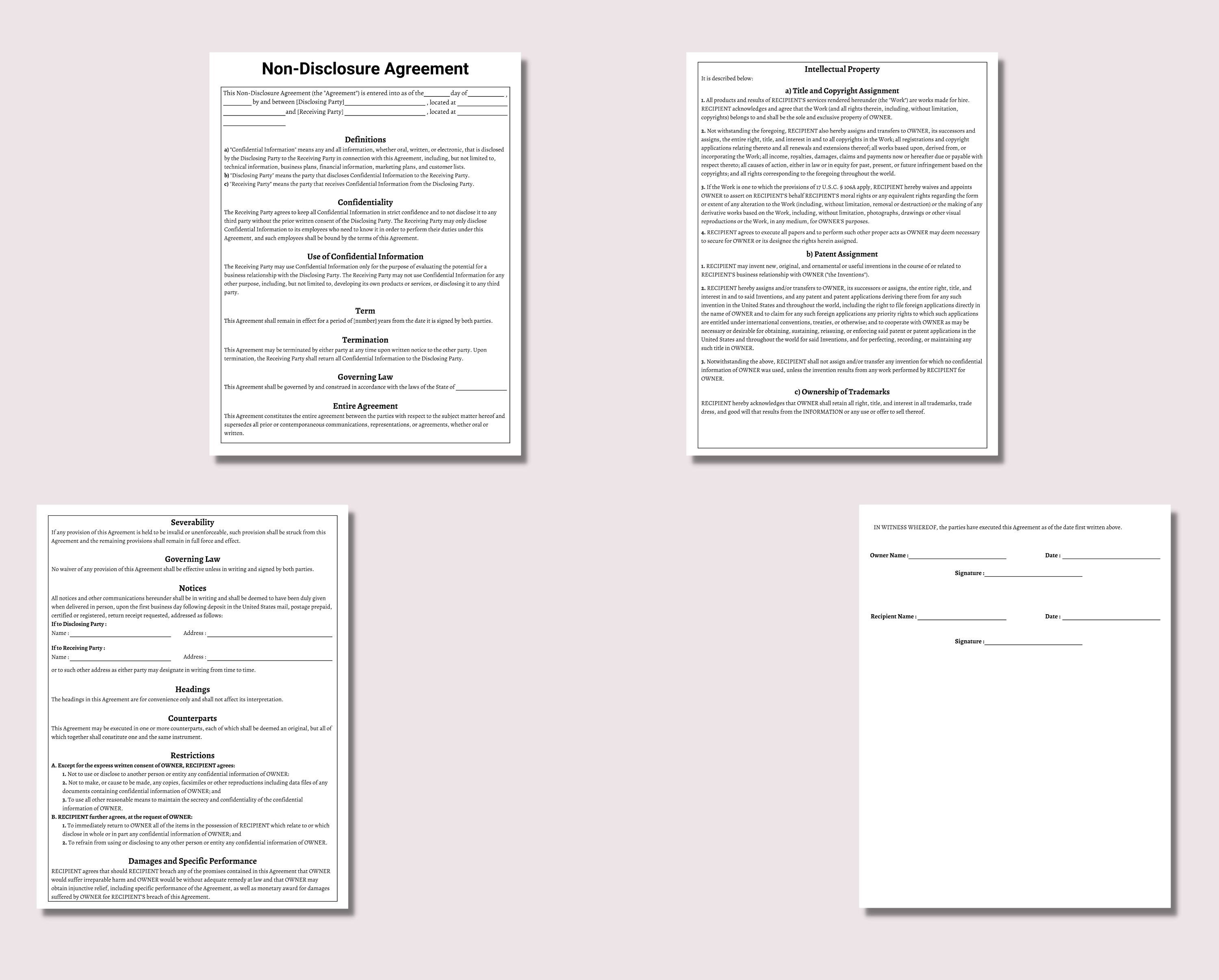 Non-disclosure Agreement Template, Printable Contractor NDA, NDA ...