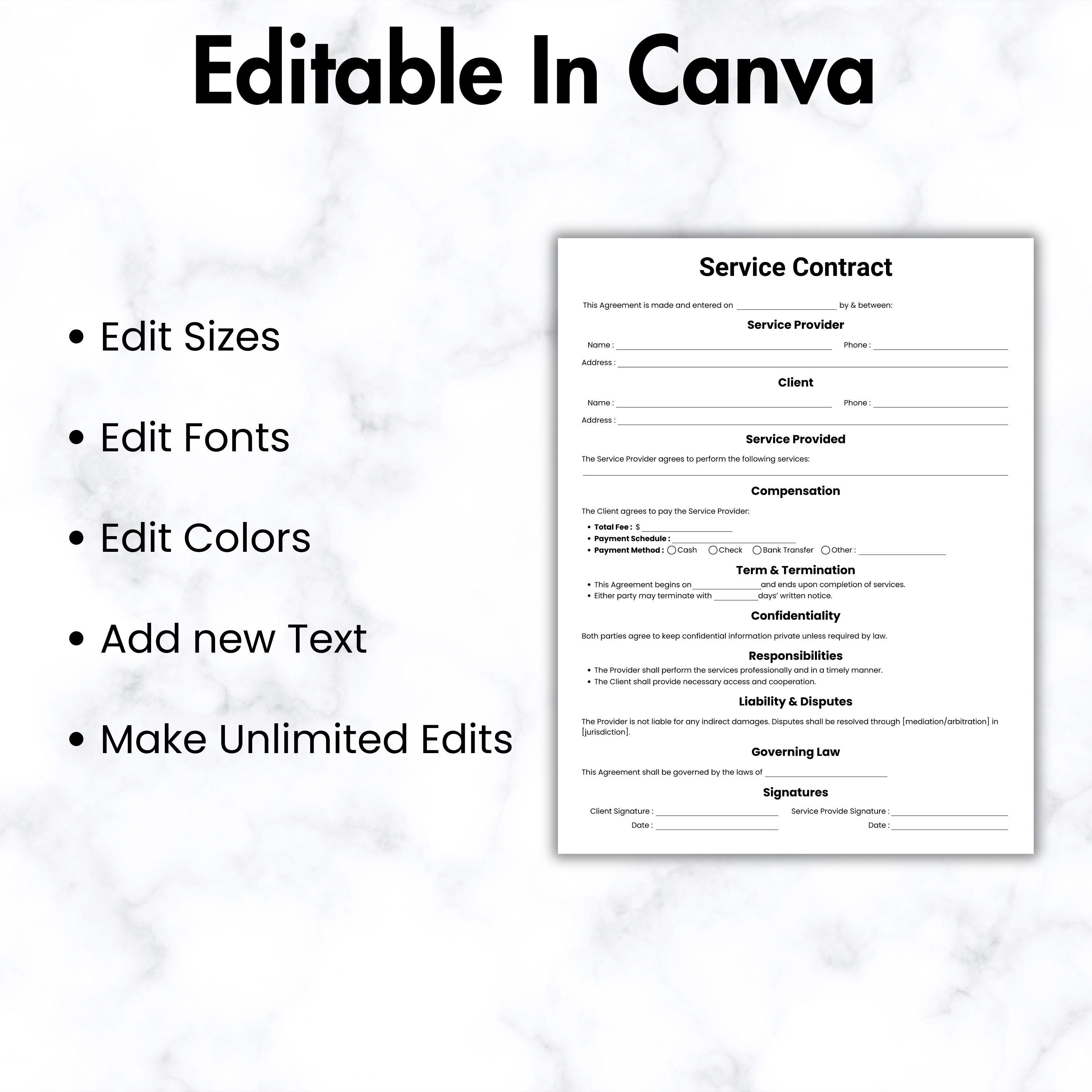Simple Service Contract Template, One Page Services Contract Agreement ...