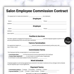 Simple Salon Employee Commission Contract, One Page Stylist Commission ...