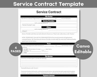 Service Agreement Template | Editable PDF Contract | Instant Download ...