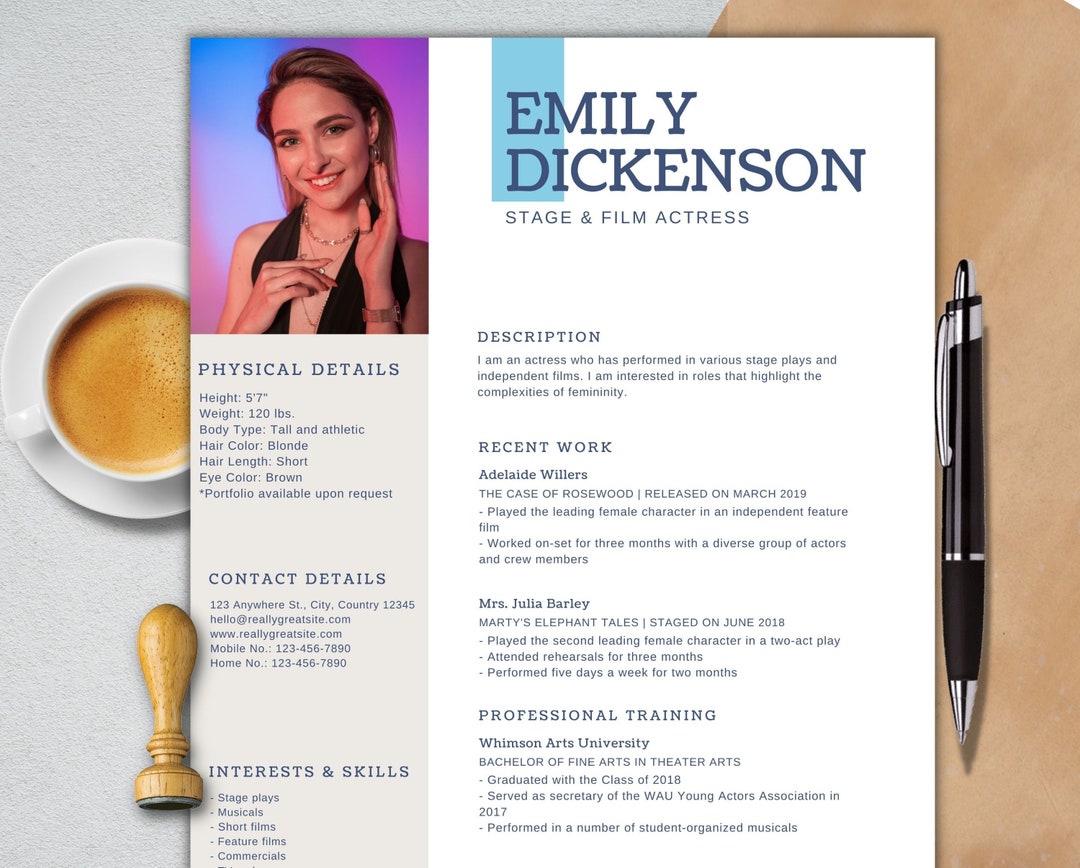 Editable Acting Resume Template With Photo for Word, Actor & Actress ...