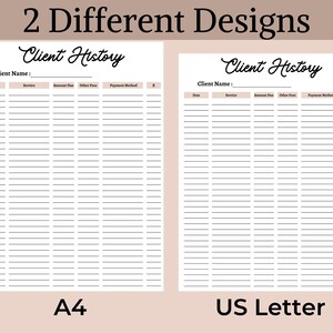 Client History, Printable Client Payment Log, Editable Business Finance ...