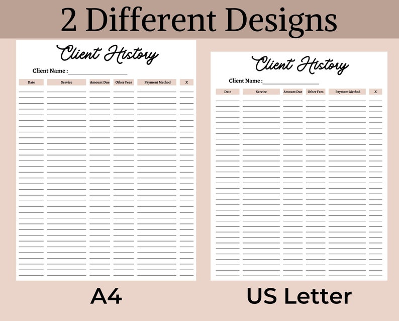 Client History, Printable Client Payment Log, Editable Business Finance ...