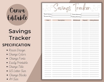 Savings Log Printable Savings Tracker Savings Goal Savings Sheet PDF A4 ...